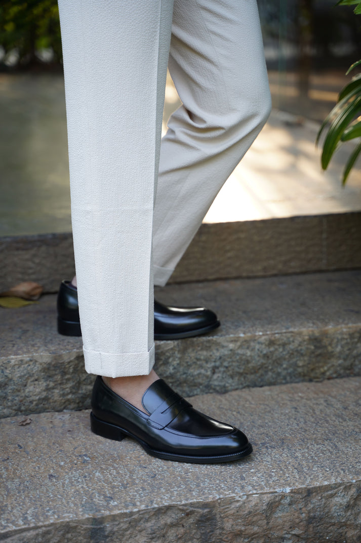 HolloShoe Hand-Burnished Black Leather Penny Loafers – Hollo Shoe