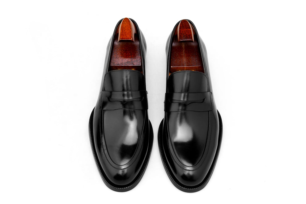 HolloShoe Hand-Burnished Black Leather Penny Loafers – Hollo Shoe