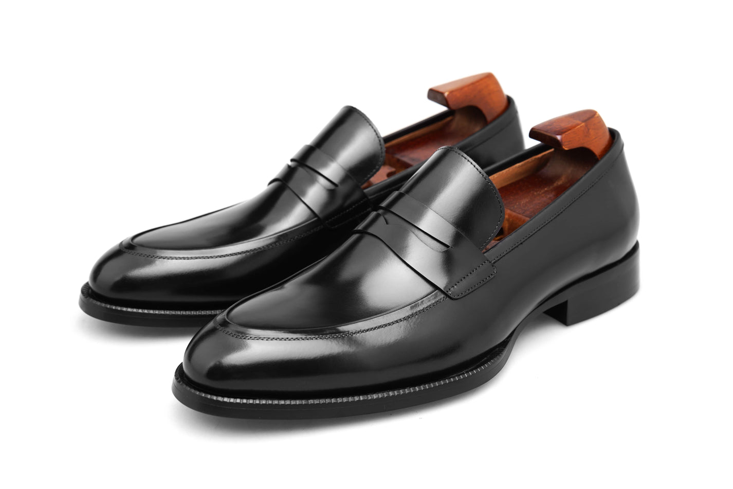 HolloShoe Hand-Burnished Black Leather Penny Loafers – Hollo Shoe