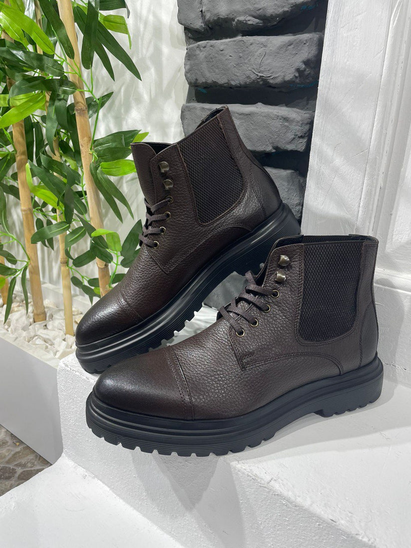 Handcrafted Brown Leather Textured Ankle Boots – Hollo Shoe