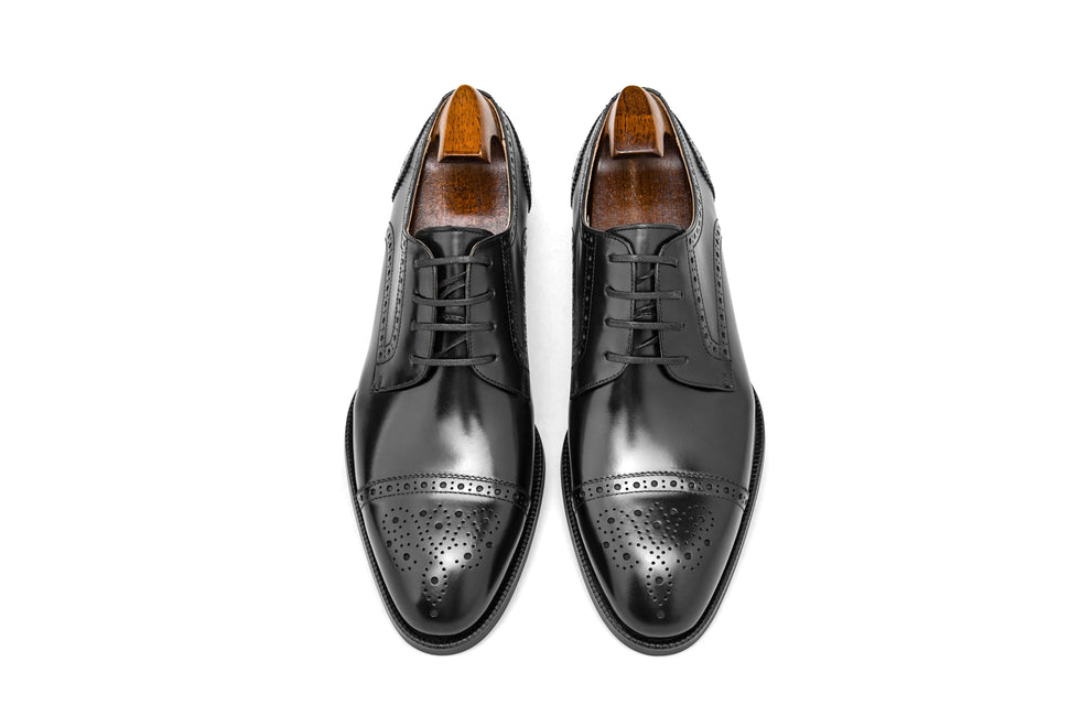 Handmade Black Cap-Toe Leather Derby Brogues - Versatile Formal Shoes ...
