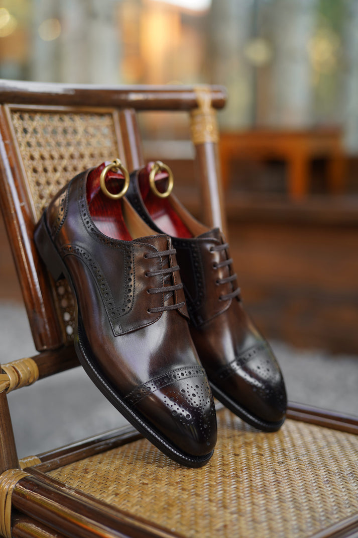 Handmade Brown Cap-Toe Leather Derby Brogues - Versatile Formal Shoes ...