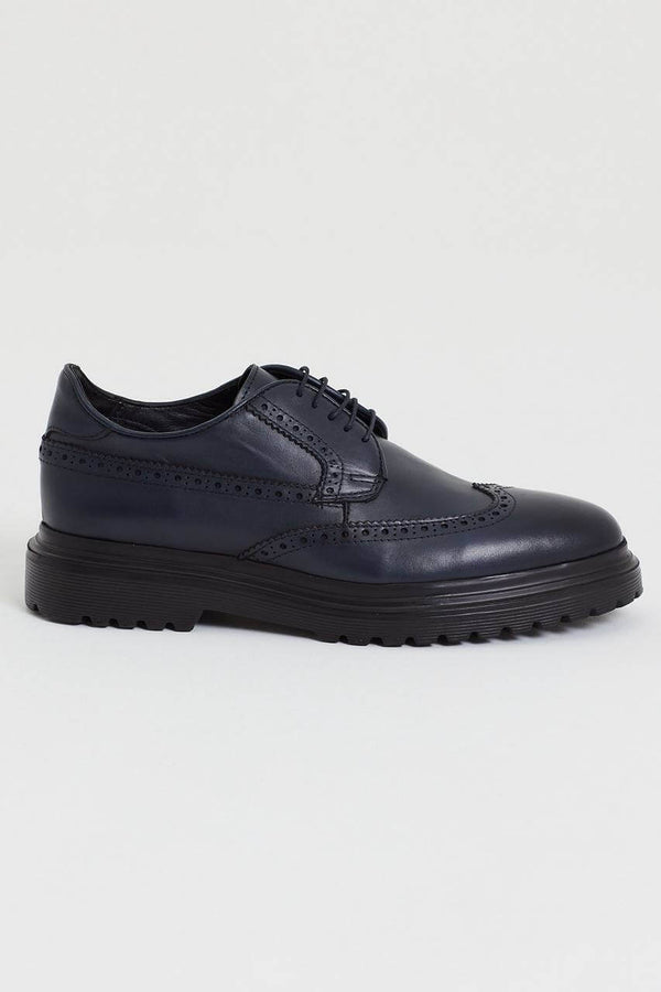 Handmade Navy Blue Brogue Derby Shoes for Versatile Style & Comfort ...