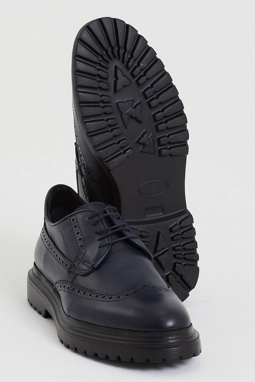 Handmade Navy Blue Brogue Derby Shoes for Versatile Style & Comfort ...