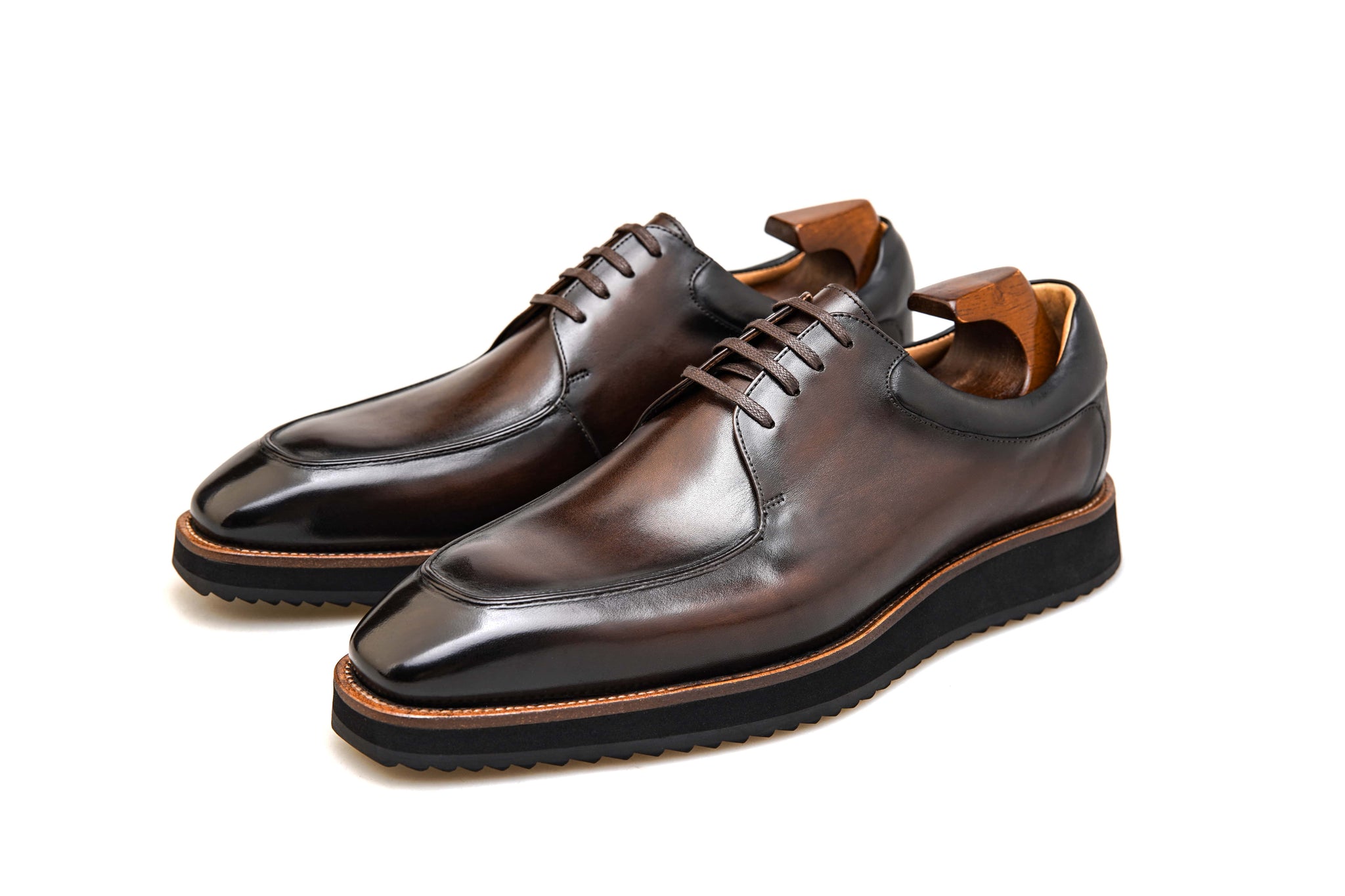 Modern Brown Apron-Toe Derby Shoes – Hollo Shoe