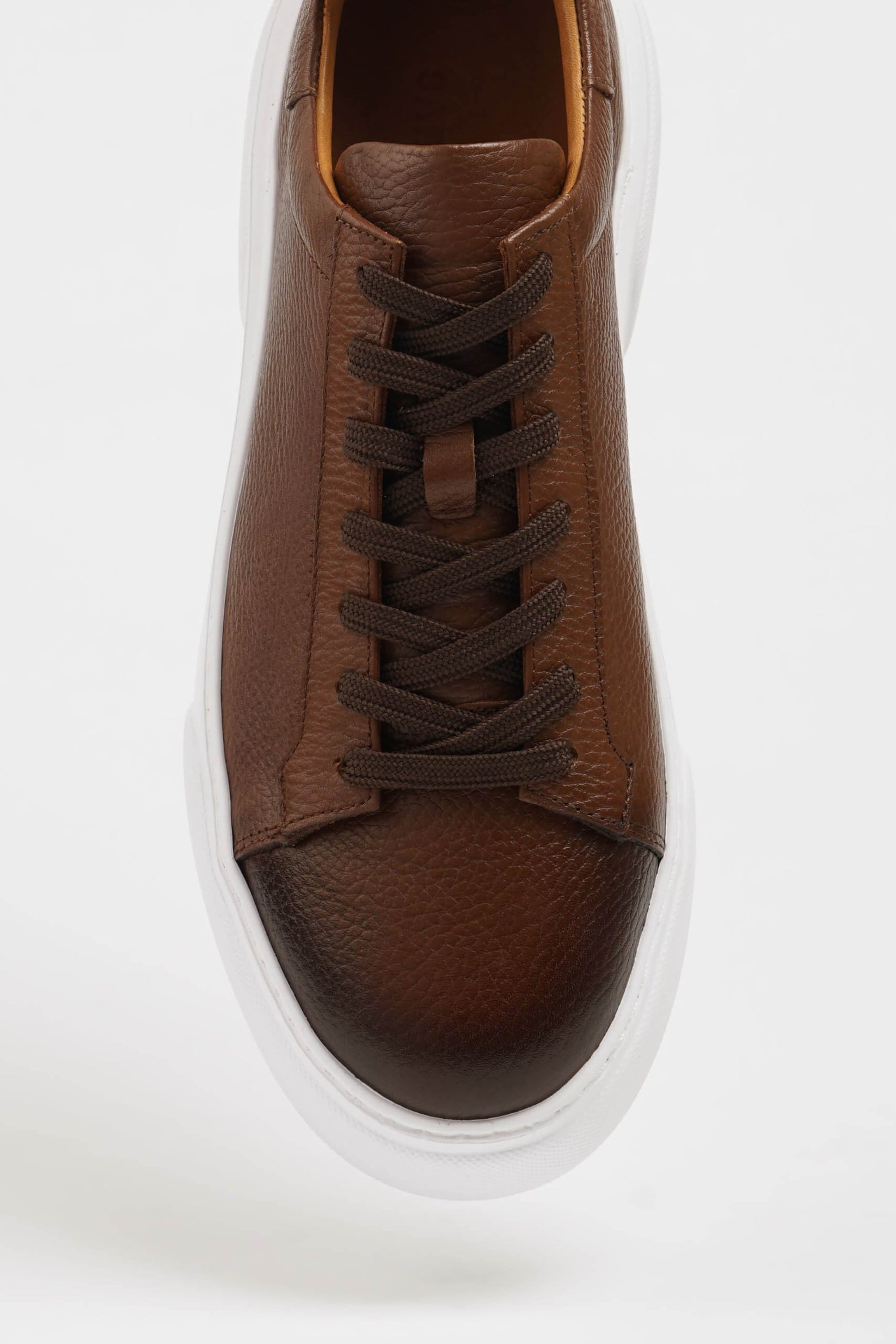 Handcrafted Brown Grained Leather Sneakers with Pool Sole – Hollo Shoe