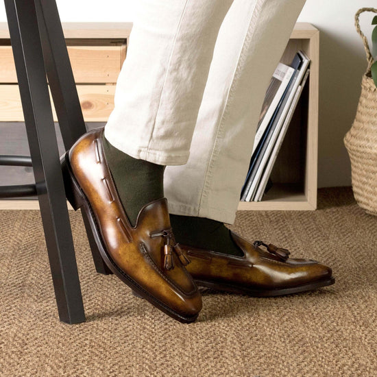 Men's Bespoke Cognac Patina Tassel Loafers – Hollo Shoe