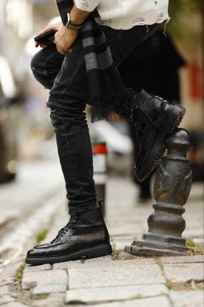 Cozy and Stylish Leather Black Wingtip Boots with Zippered Sides ...