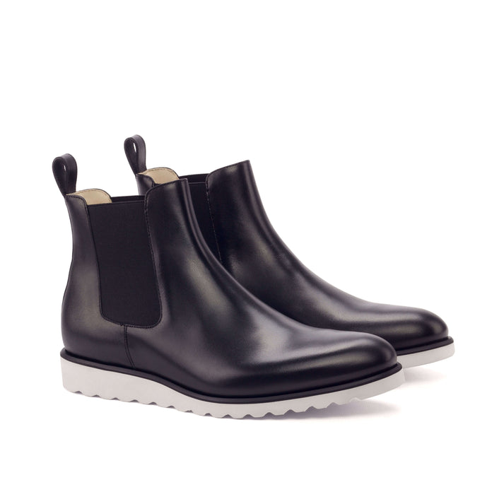 Men's Black Leather Chelsea Boots with White Sole | Handcrafted Custom ...