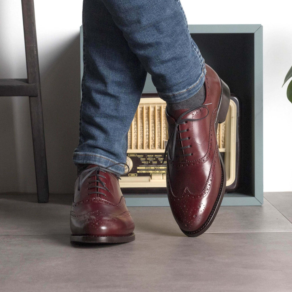 Men's Bespoke Burgundy Full Brogue Oxfords - Customizable Goodyear Welt ...