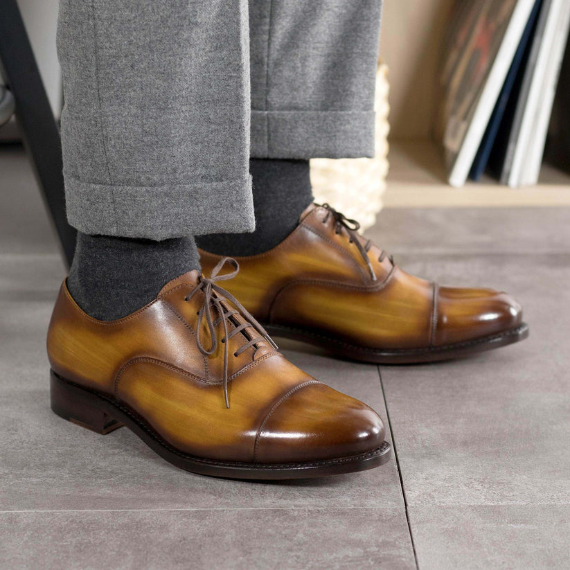 Bespoke Cognac Patina Cap Toe Oxford Shoes | Men's Made-to-Order Dress ...