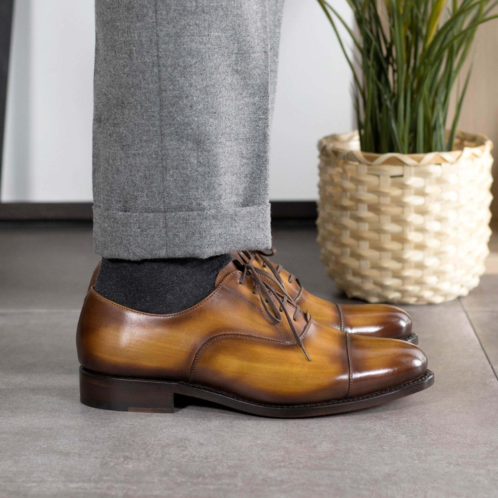 Bespoke Cognac Patina Cap Toe Oxford Shoes | Men's Made-to-Order Dress ...
