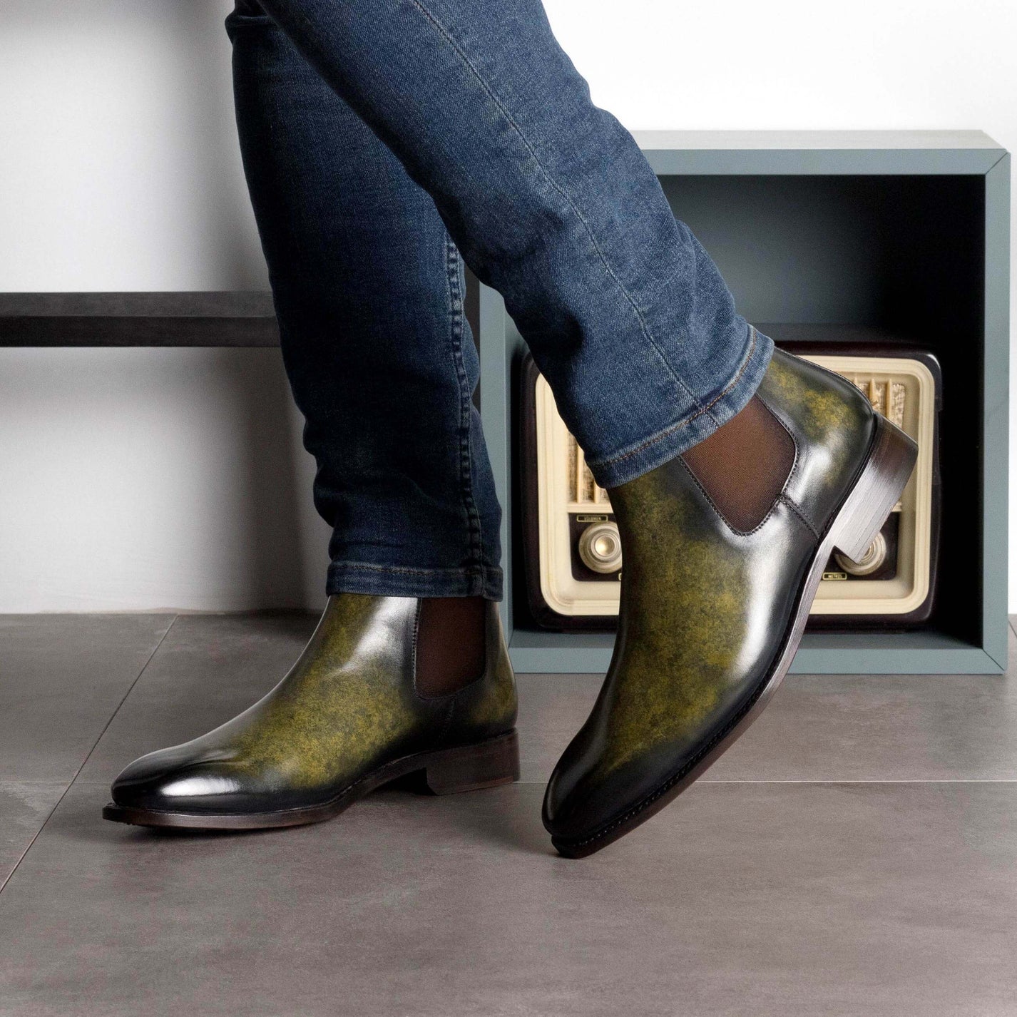 Khaki Patina Chelsea Boots – Hollo Shoe